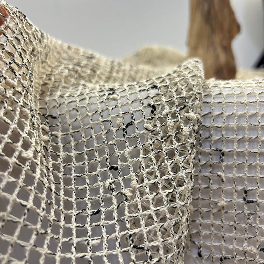 1.4 Meters Wide Beige Linen Woven Cotton Grid Mesh Fishing Net Fabric ...