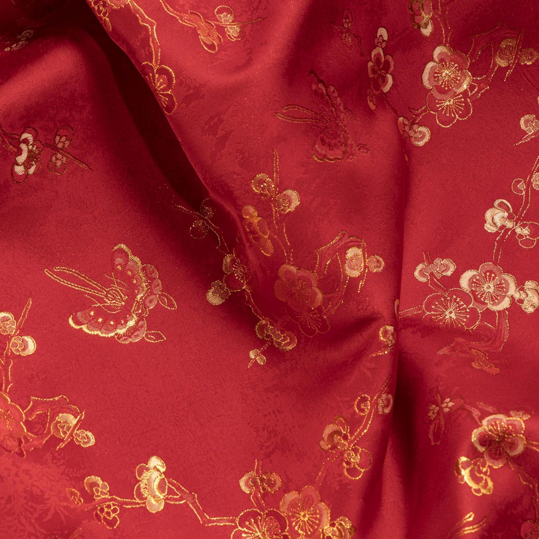 1.48 Meters Wide Red Gold Butterfly Weaving Satin Brocade Jacquard ...