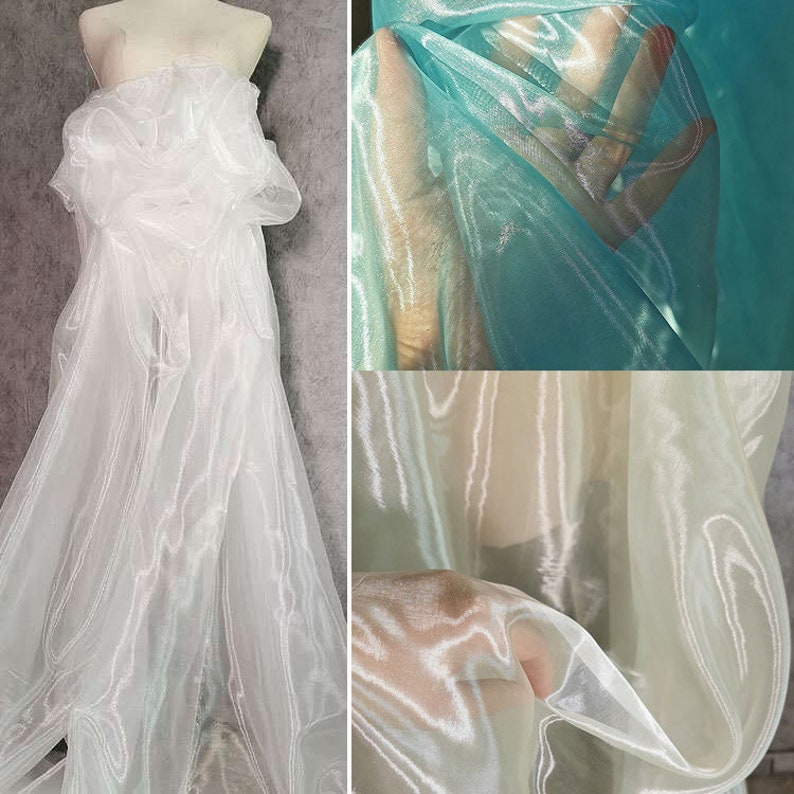 Ivory/champange/blue Organza Liquid Texture Reflective Transparent ...