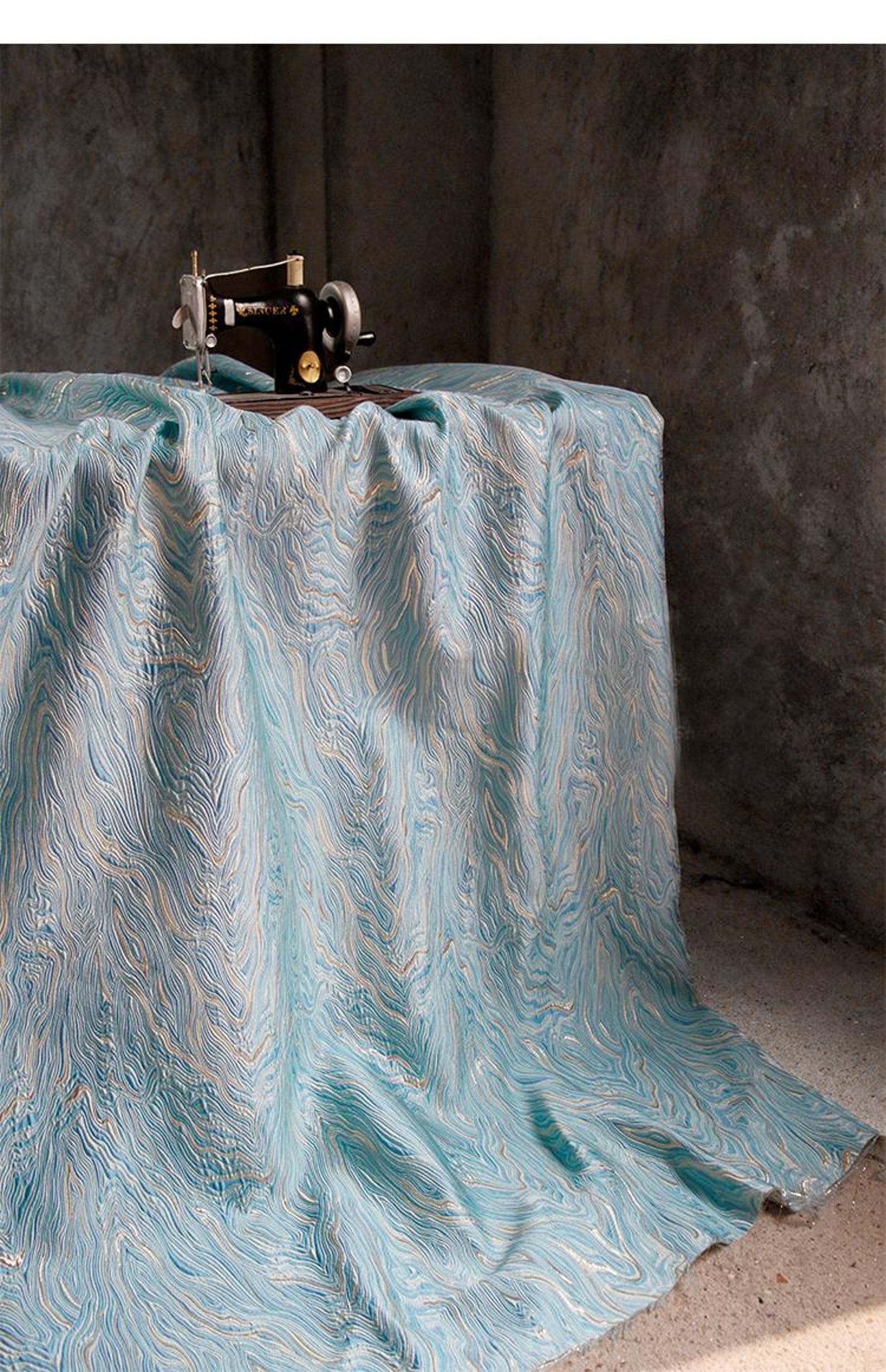 Shiny Sparkling Dark Blue Jacquard Texture Fabric Party Evening Dress ...