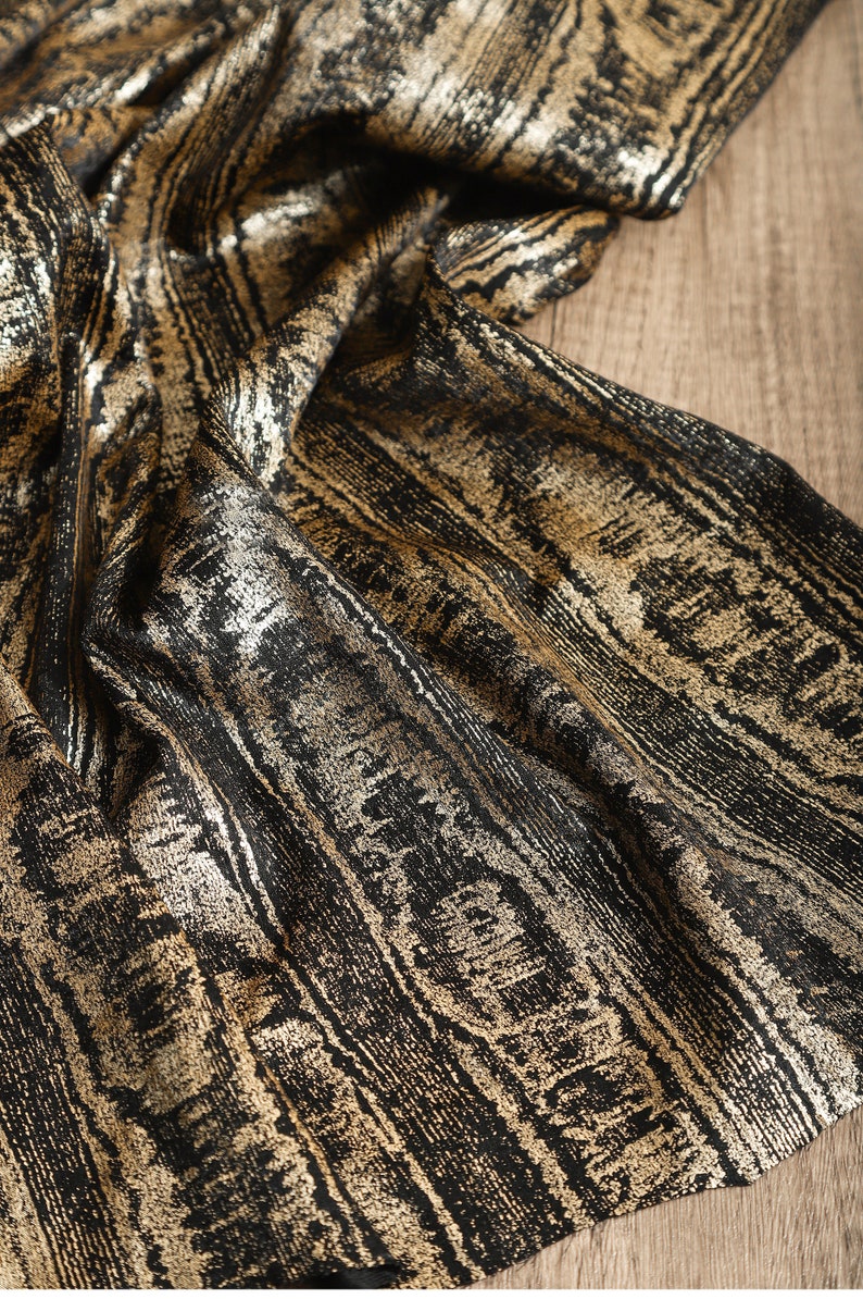 Black Gold Tree Bark Pattern Hot Stamping Fabric Thin Gold Wire ...