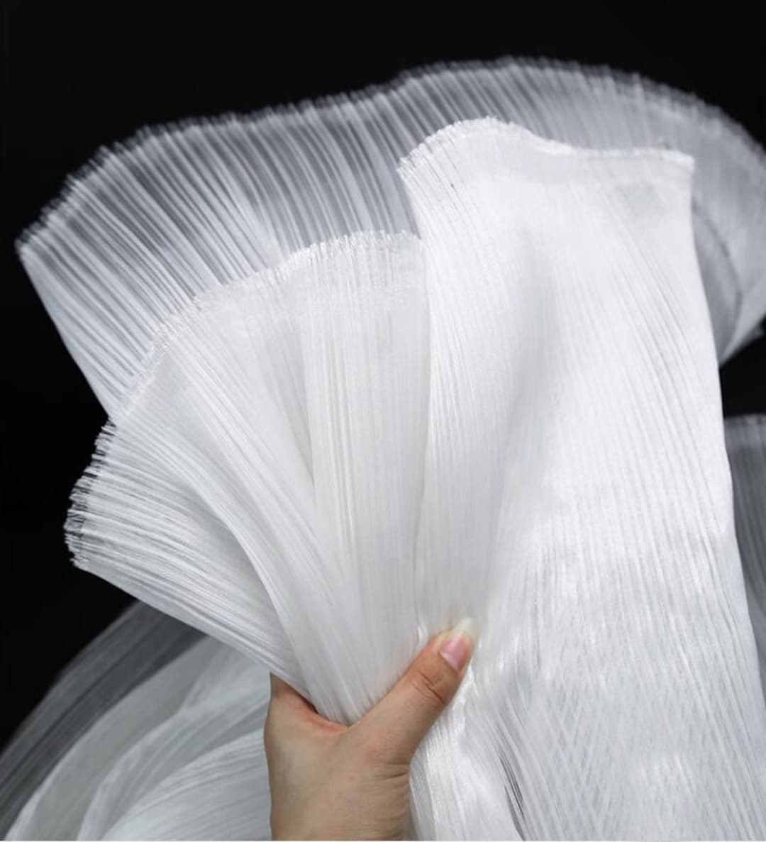 1.4 Meter Wide Bright White Pleated Ruffled Texture Organza Fabric ...