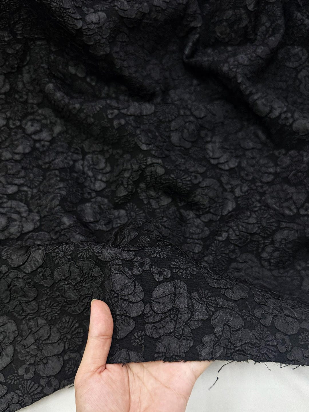 Black Concave Convex Floral Relief Jacquard Fabric DIY Shirt Stage ...