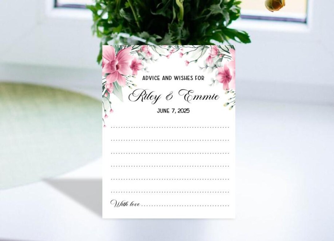 Personalized Wedding Guest Note Cards Modern Pink Advice Wishes - Etsy