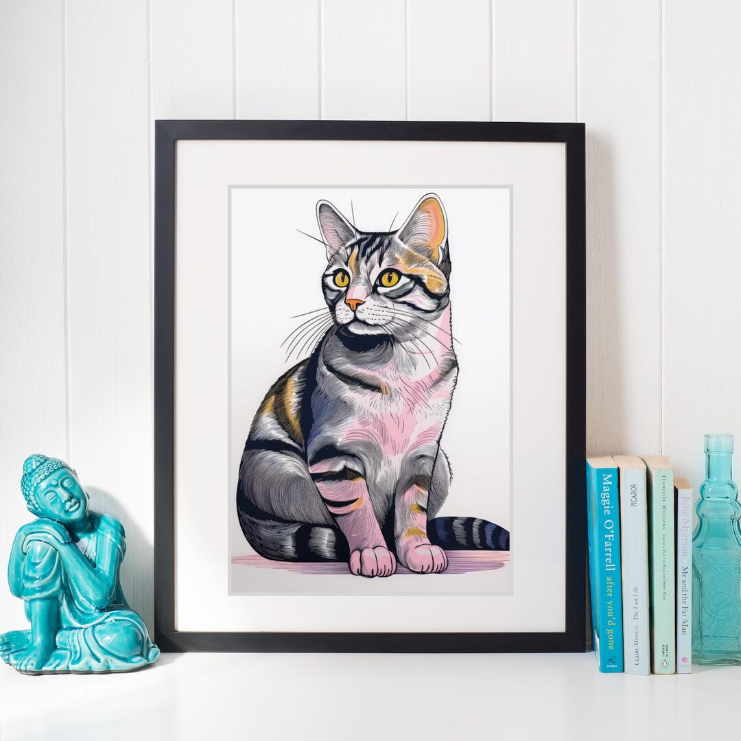 Tabby Cat Illustration Art Print a4/unframed - Etsy