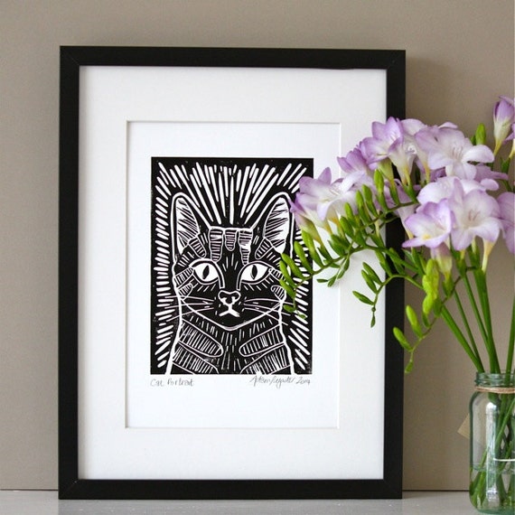 Black Cat Linocut Print a4/unframed - Etsy
