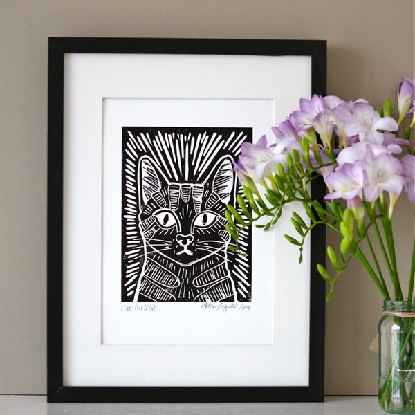 Cat Lino Print - Etsy UK