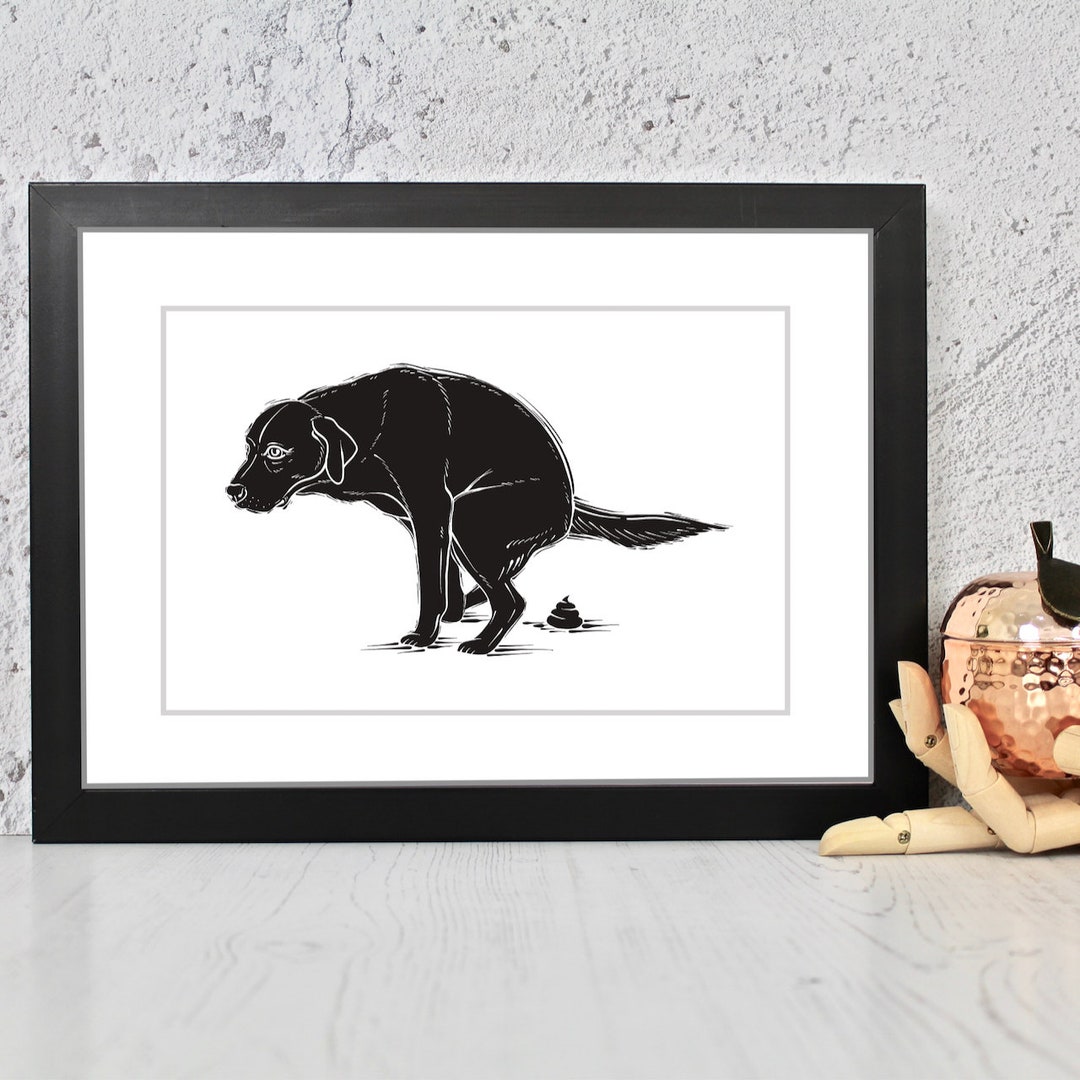 Funny Pooping Dog Linocut Print a5/unframed - Etsy