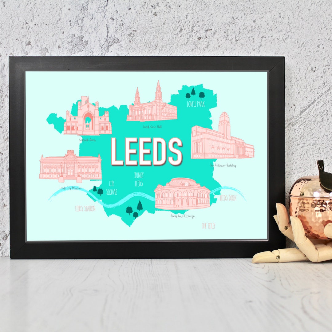 Illustrative Map of Leeds Print a4/unframed - Etsy
