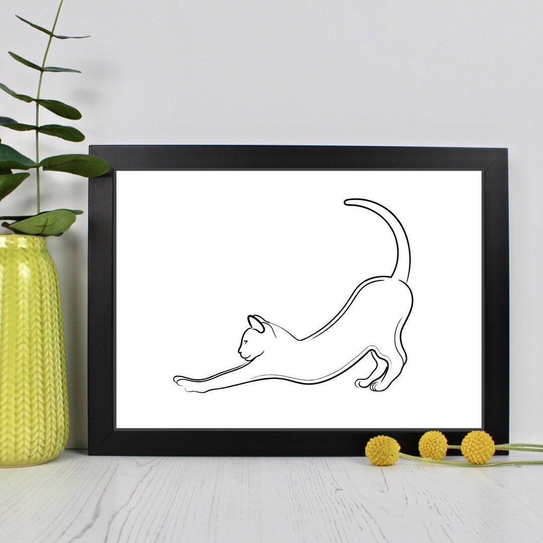 Cat Stretching Line Drawing Art Print unframed - Etsy