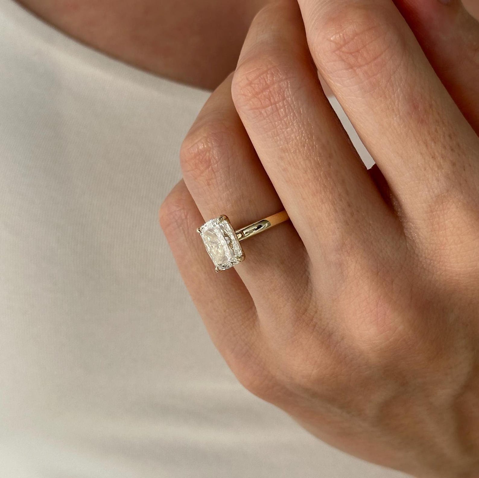 3 Carat Lab Diamond Ring / 3 CT Elongated Cushion Diamond Solitaire ...