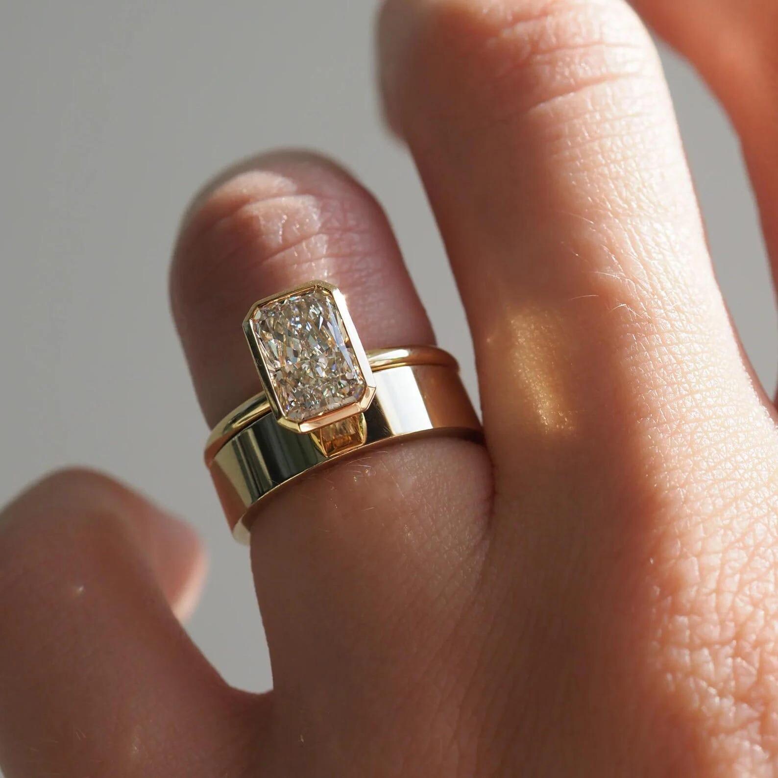 Bezel Set Radiant Cut Lab Grown Diamond Engagement Ring,14k Solid ...