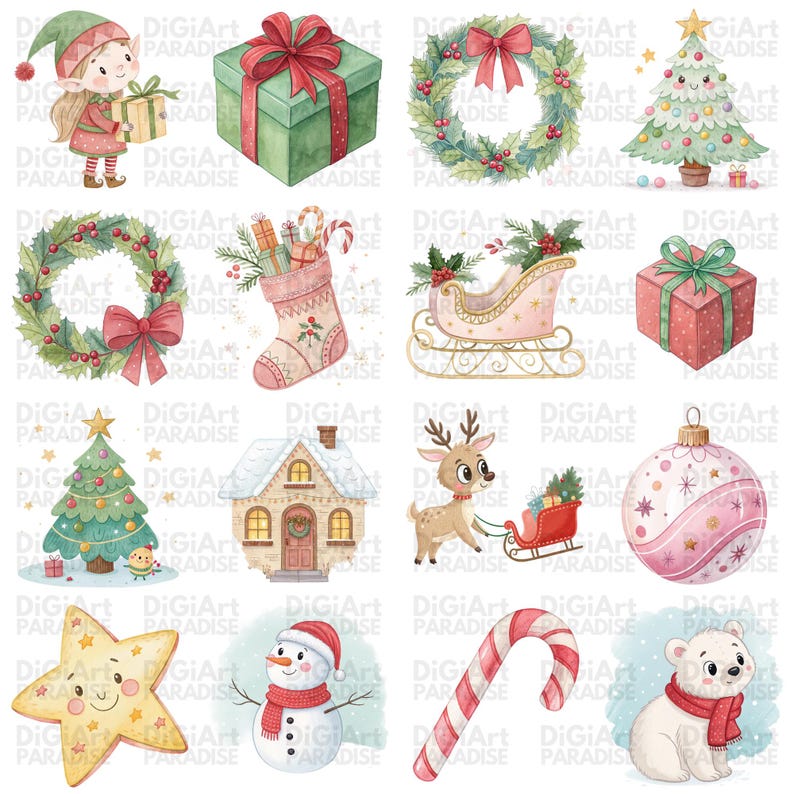 Watercolor Christmas Clipart, Holiday PNG Illustrations (32 Files) - Etsy