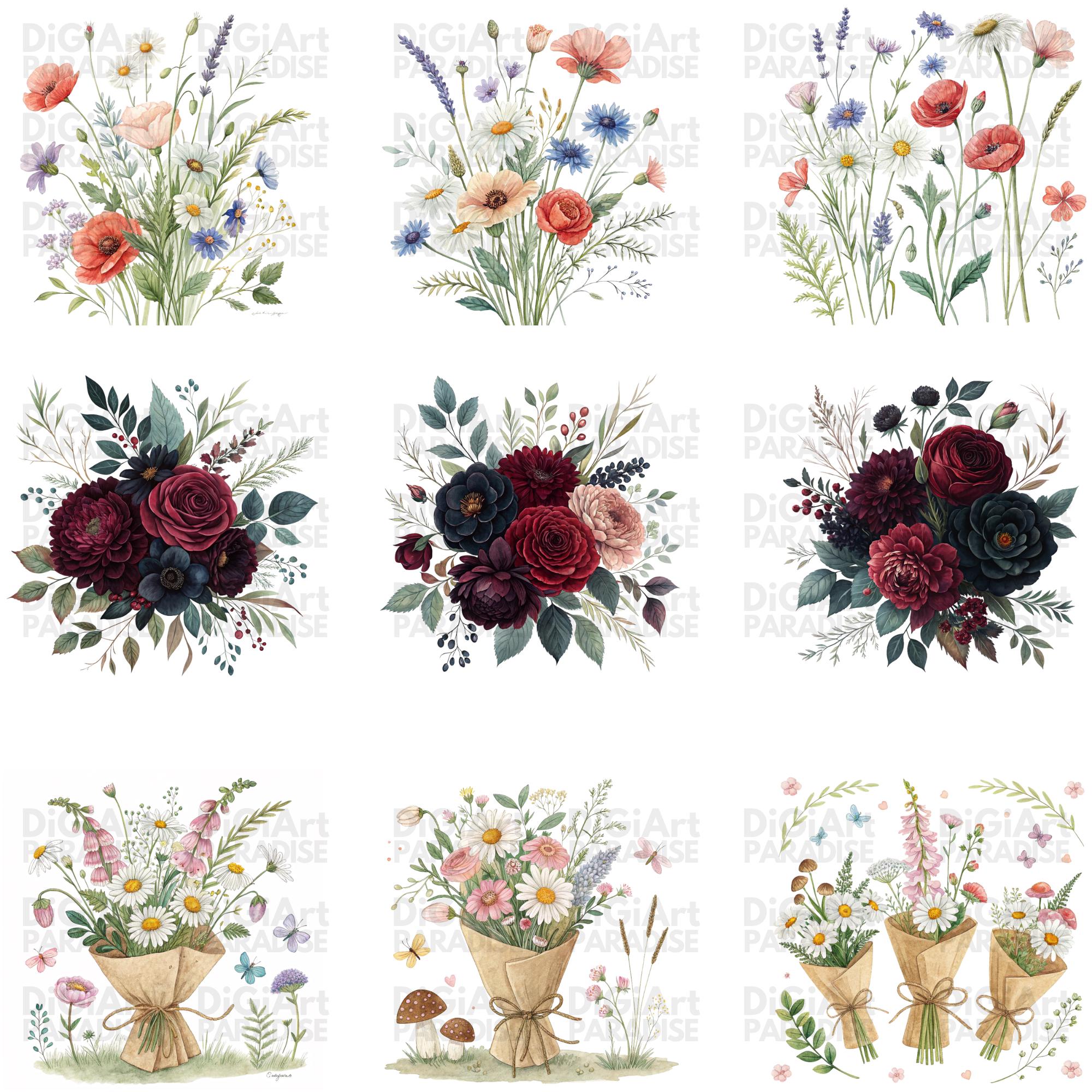 Watercolor Flower Clipart Bundle: High-res Floral Pngs (digital ...