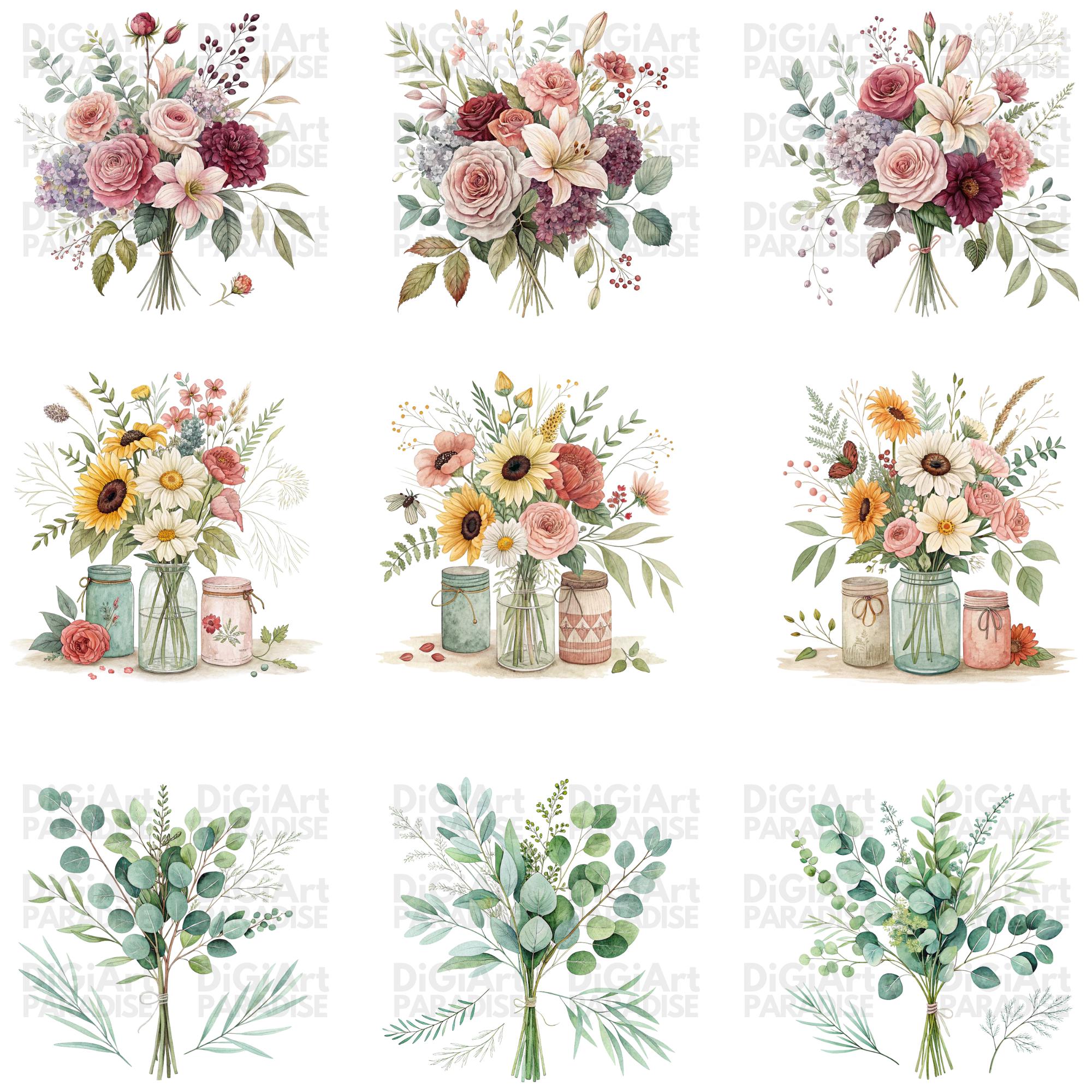 Watercolor Flower Clipart Bundle: High-res Floral Pngs (digital ...