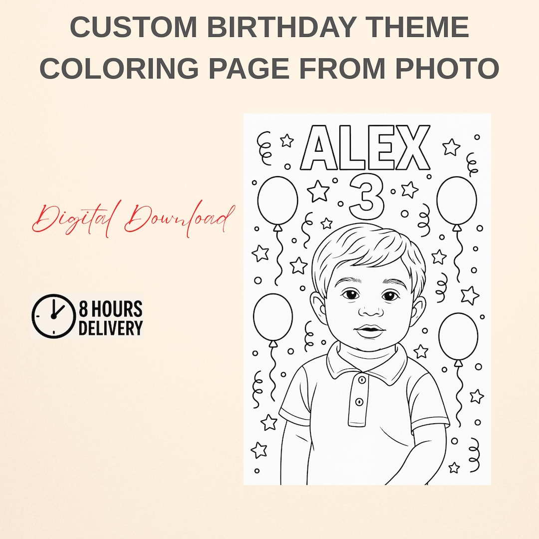 Custom Birthday Coloring Page From Photo | Personalized Name & Age ...