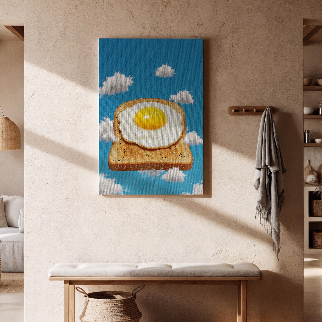 Surreal Breakfast Canvas Wall Art, Fried Egg on Toast Floating in ...