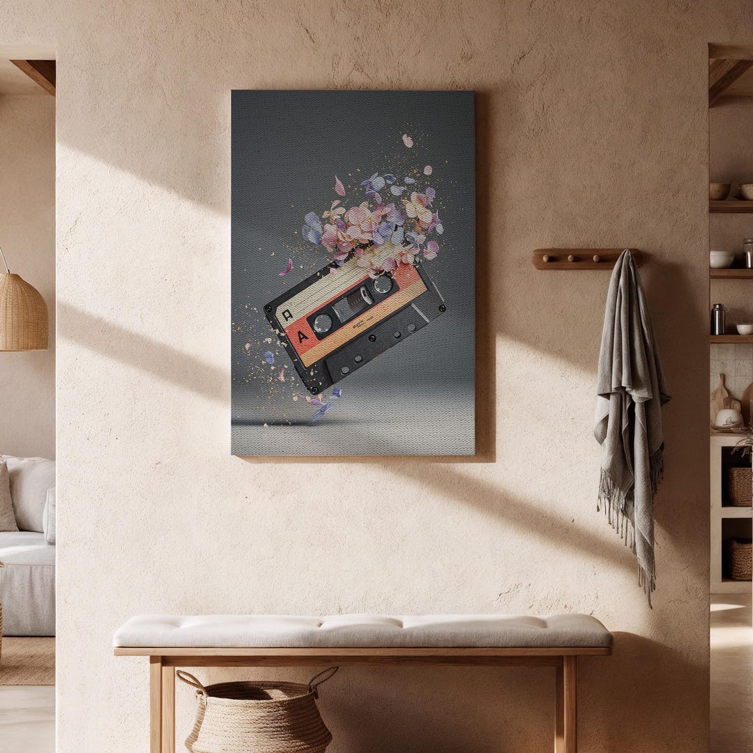Retro Cassette Tape Floral Wall Art Print, 80s Music Lover Gift ...