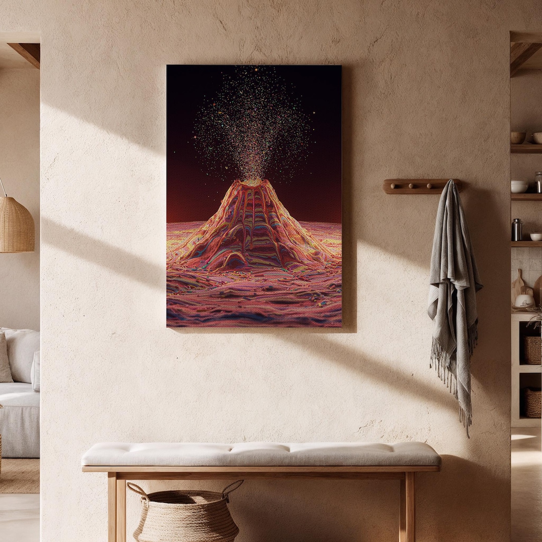 Candy Volcano Canvas Wall Art, Surreal Rainbow Eruption Print With ...