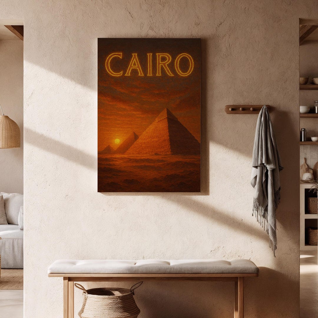 Cairo Wall Art Print With Great Pyramids at Sunset, Ancient Egypt ...