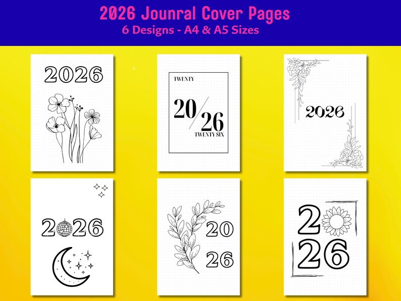 2026 Journal Cover Pages, Minimalist Planner Designs (PDF Printable A4 ...