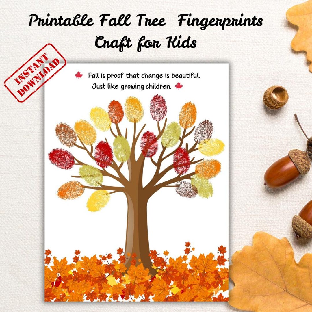 Fall Tree Fingerprint Art: Kids Autumn Keepsake Gift (PDF Download) - Etsy