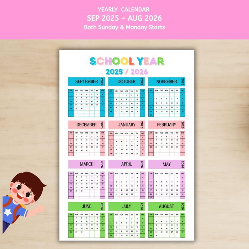 2025-2026 School Calendar: Printable Monthly & Yearly Planner (A4/A5/US ...