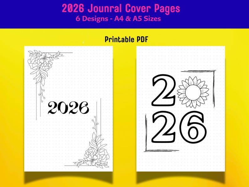 2026 Printable Journal Cover Pages / 6 Unique Journal Cover Pages for ...