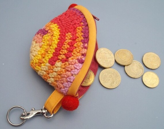 Items similar to Red shades- handmade crochet pouch key chain on Etsy