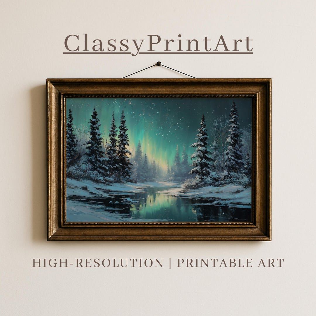 Northern Lights PRINTABLE Wall Art Aurora Borealis Oil Painting Winter ...