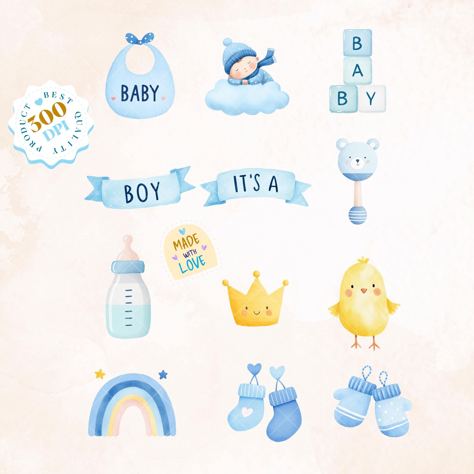 Blue Baby Animals Clipart Bundle: Boy Baby Shower Decorations (PNG ...