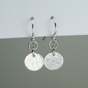 Small Disc Earrings Sterling Silver Hammered Circle Earrings Dangle ...