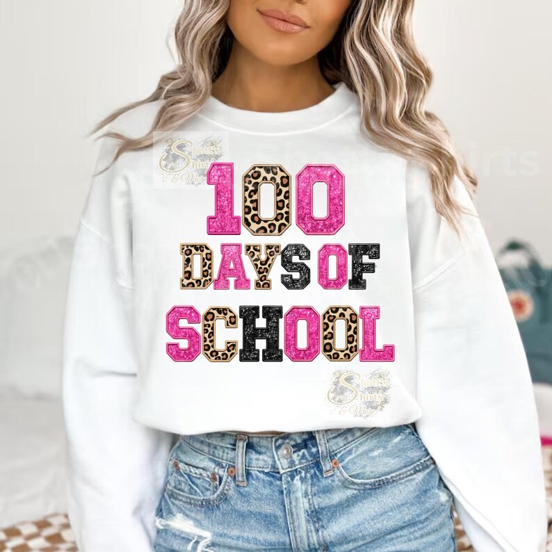 100 Days of School PNG | Pink Leopard Glitter Design (digital Download ...