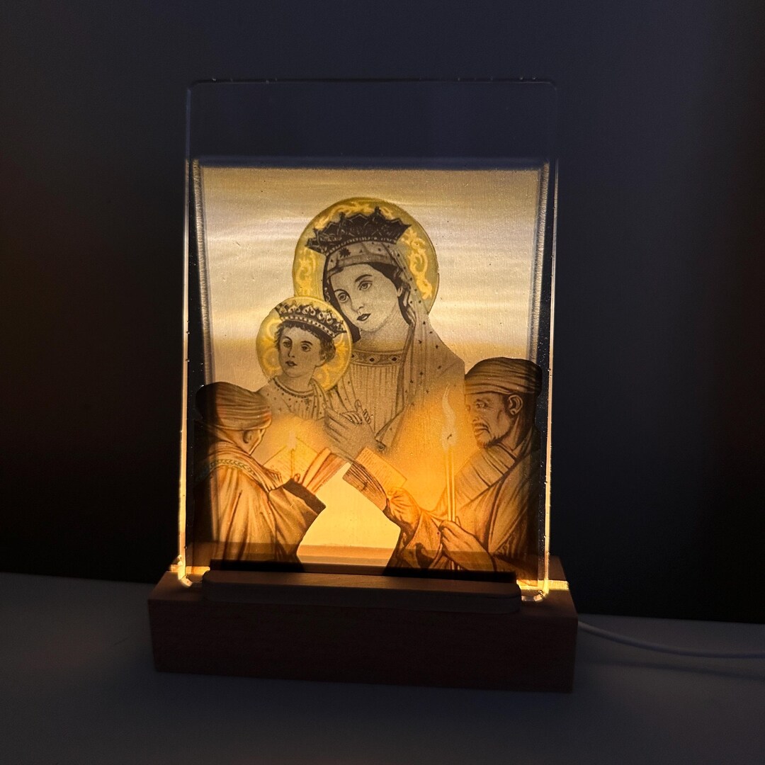 Ethiopian Orthodox St. Mary Icon LED Lamp, Wood Base - Etsy