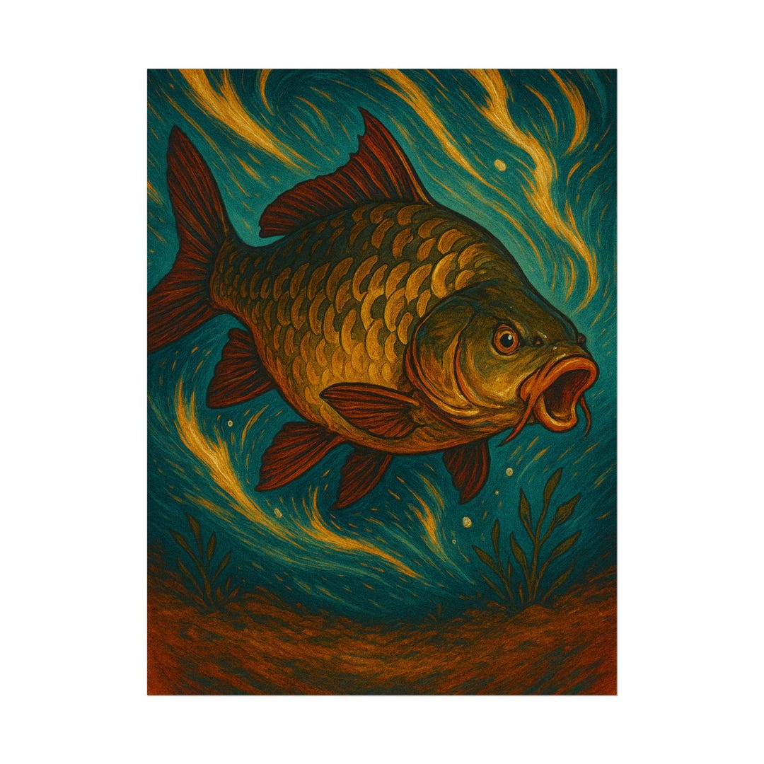 Carp Fish Poster, Gift for Him, Fish, Fishing, Fish Art , Mancave Art ...