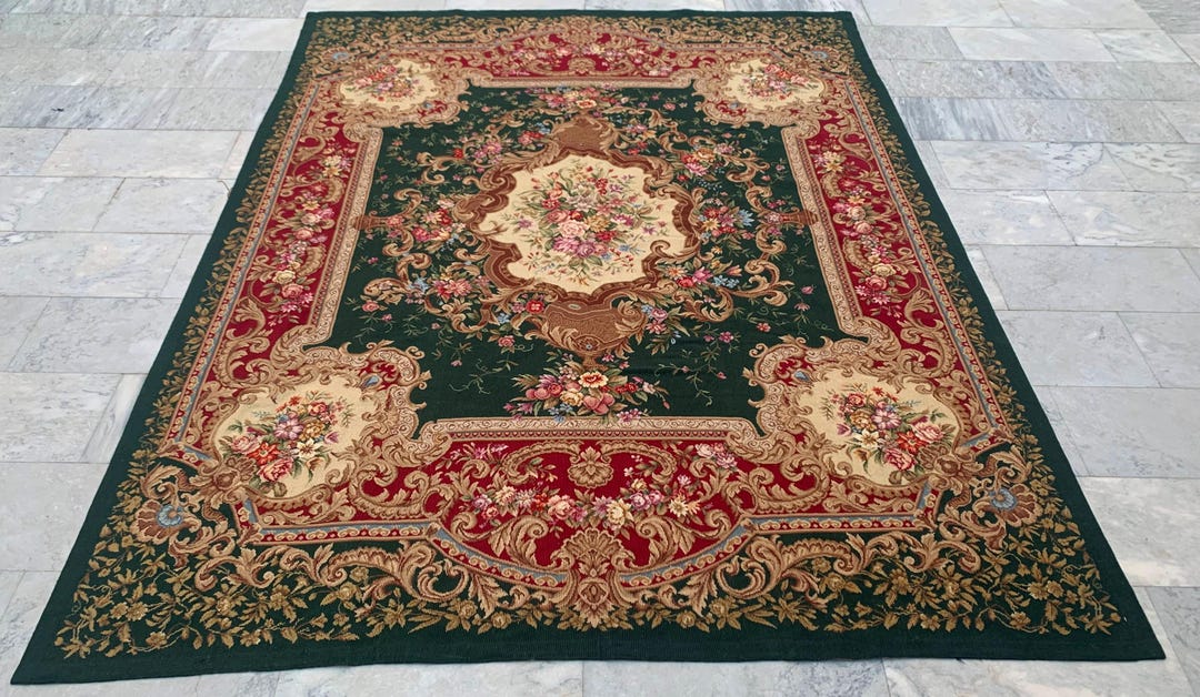 Vintage French Style Aubusson Needlepoint Chain Stitch Rug: 9x7 Ft Home ...