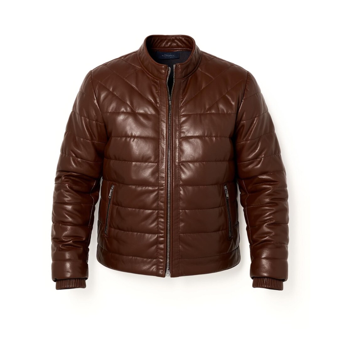 Cowboy Western Brown Leather Puffer Jacket – Genuine Leather Biker ...