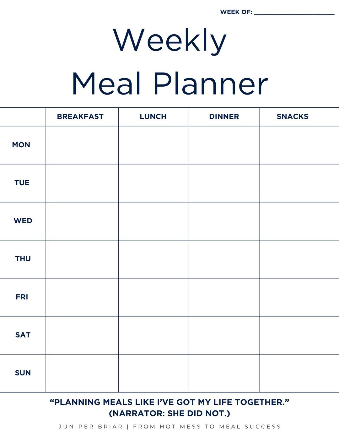 Black & White Weekly Meal Planner: Minimalist Printable PDF - Etsy