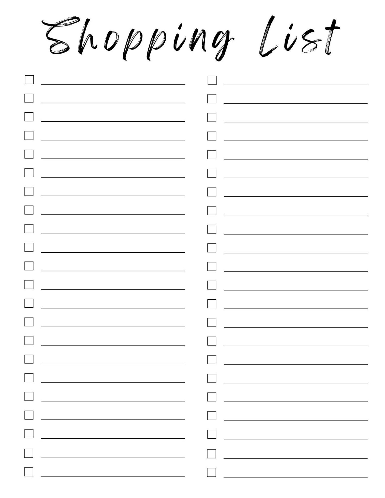 Simple Grocery List Printable • Minimalist Black & White Shopping ...