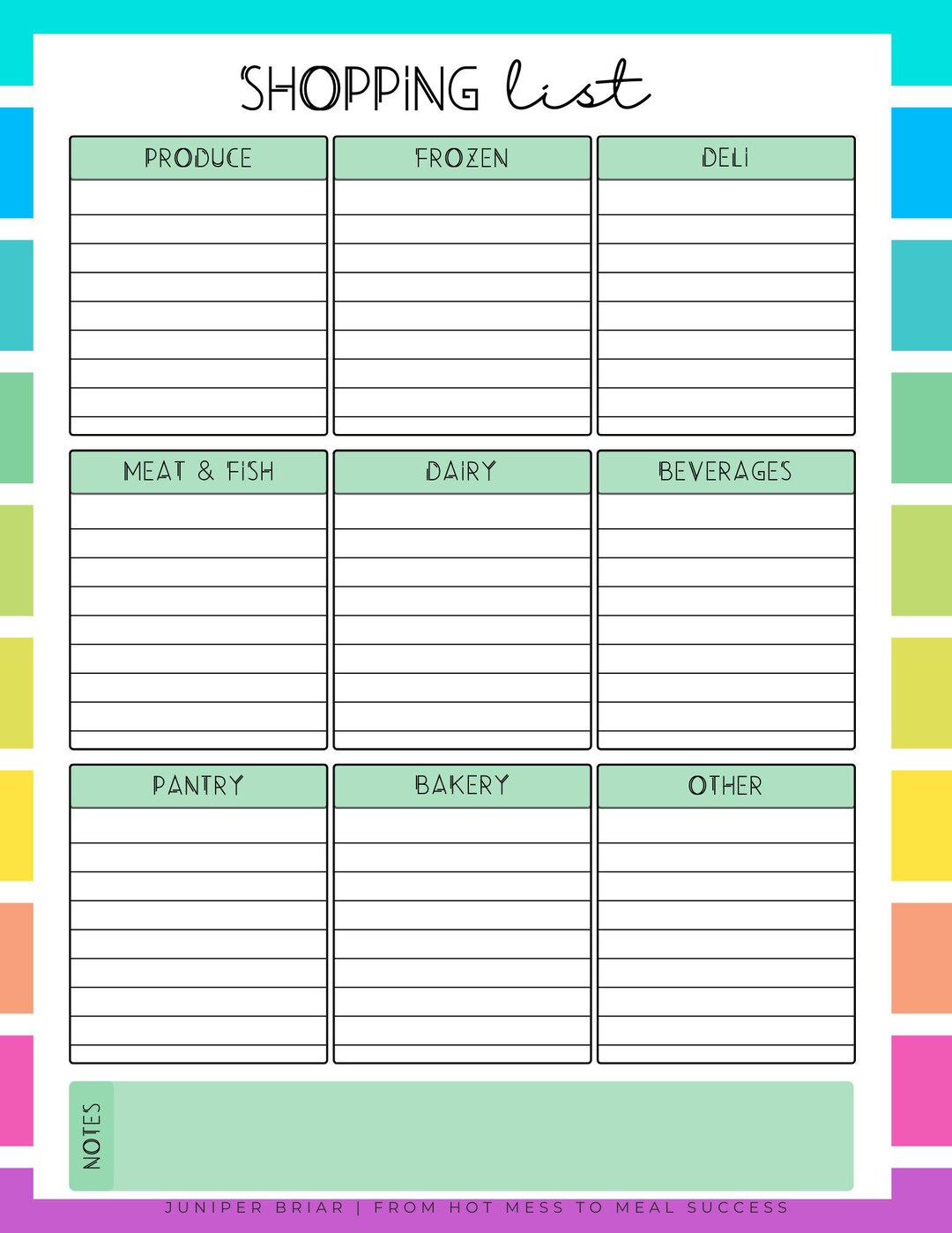 Rainbow Meal Planner & Grocery List: Color-coded Organizer (PDF ...