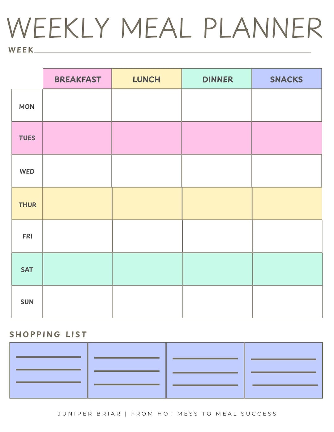 Rainbow Weekly Meal Planner: Colorful Meal Prep, Grocery List (PDF ...