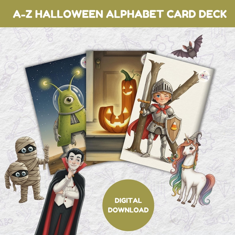 Printable Halloween Alphabet Cards A-Z | Spooky Cute Flashcards ...