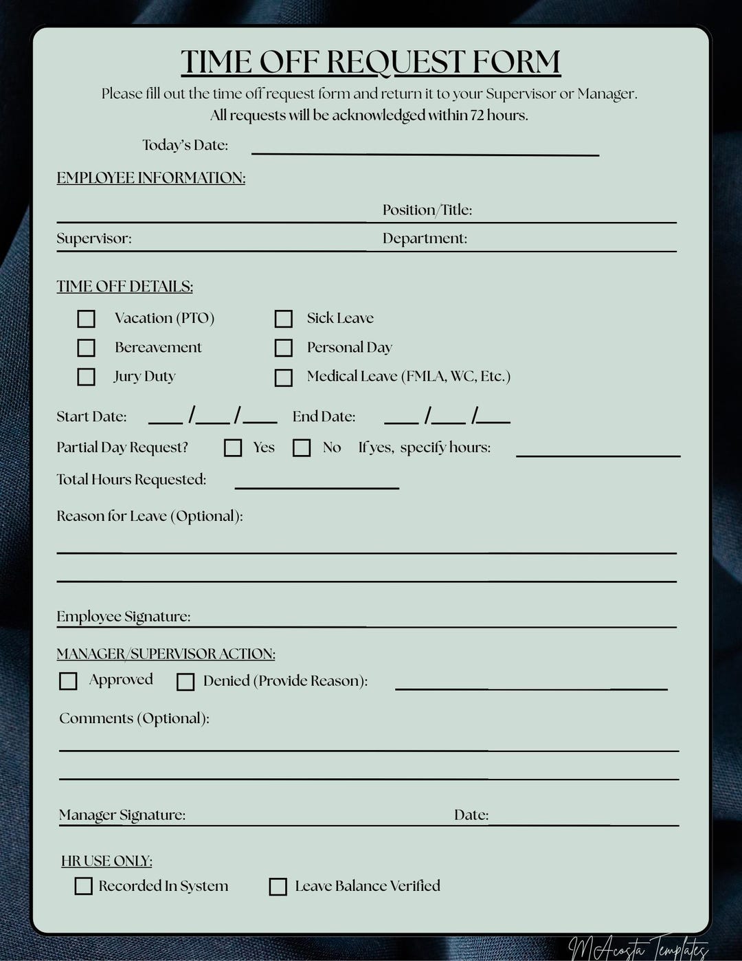 PTO Request Form Bundle | English + Spanish | Printable HR Templates ...