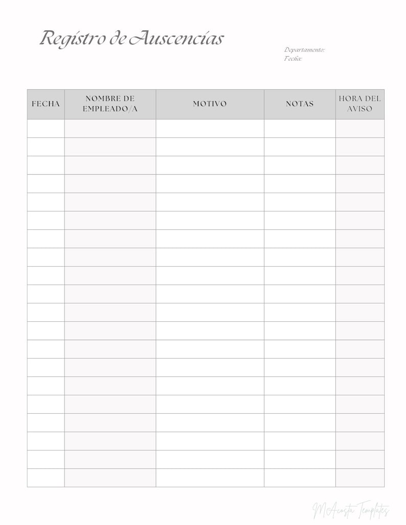 Bilingual Employee Call-out Log. Perfect for Small Businesses, HR ...