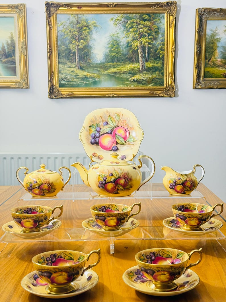 Vintage Aynsley Orchard Gold Tea Set – Signed Fine Bone China, 14-piece ...
