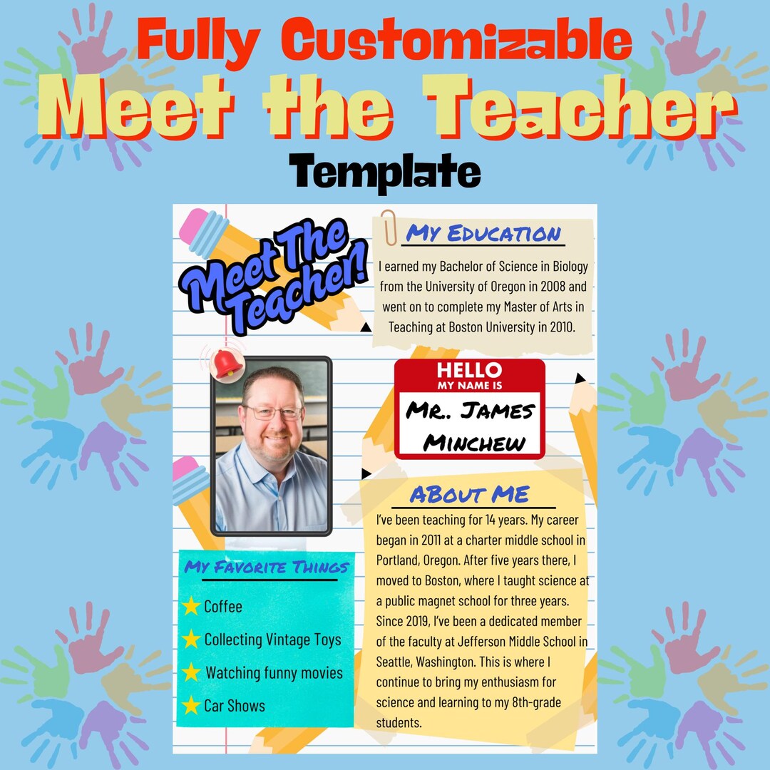 Colorful & Fun Meet the Teacher Template **CANVA PRO** - Etsy