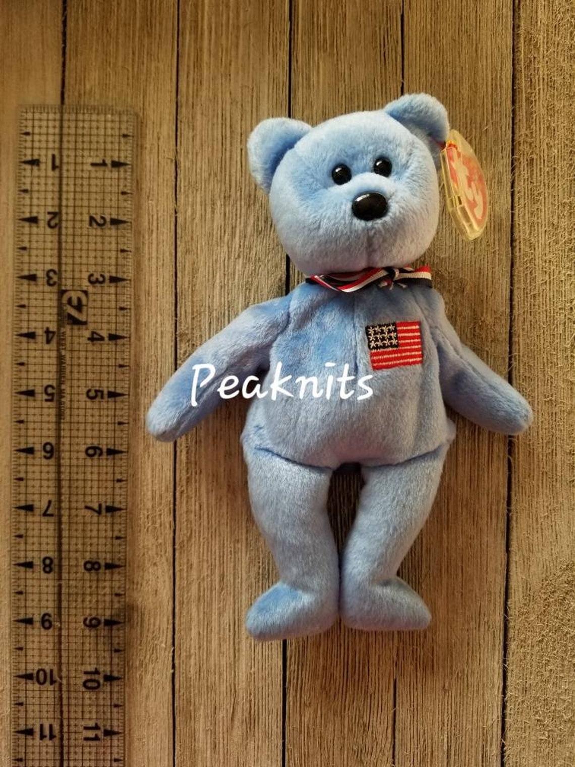America Blue Teddy Bear With American Flag and Ribbon Ty - Etsy