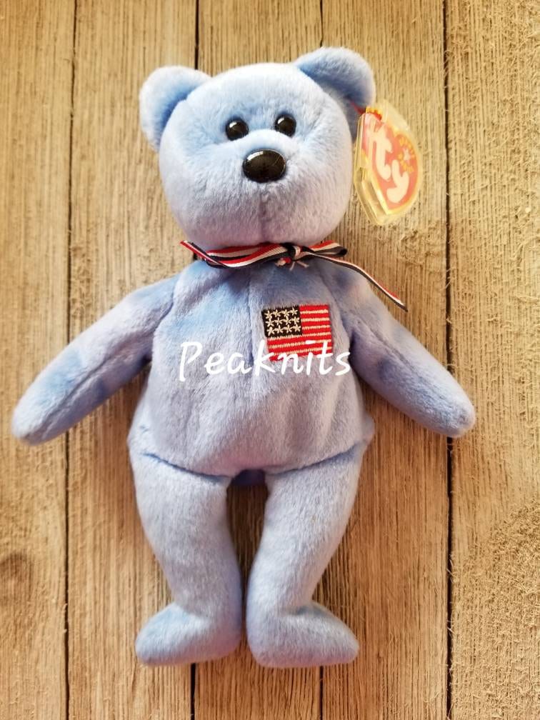 America Blue Teddy Bear With American Flag and Ribbon Ty - Etsy