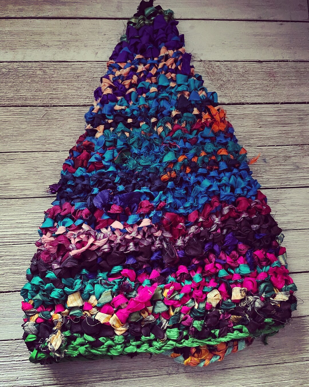 Elf Hat - Hand Knit Recycled Silk Sari Ribbon in Moss/seed Stitch ...