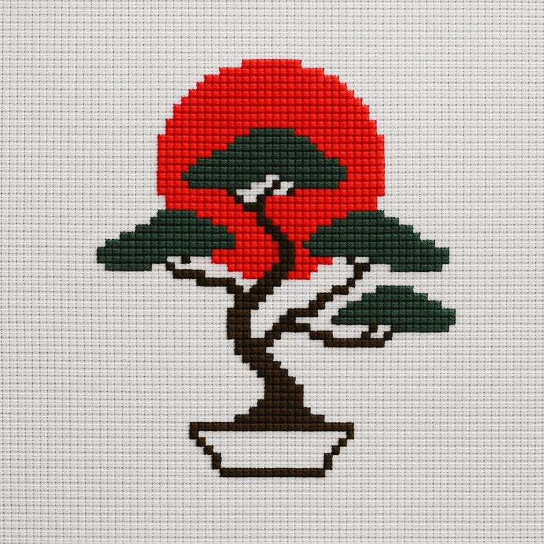 Modern Bonsai Embroidery Pattern – Japanese-inspired Minimalist Design ...